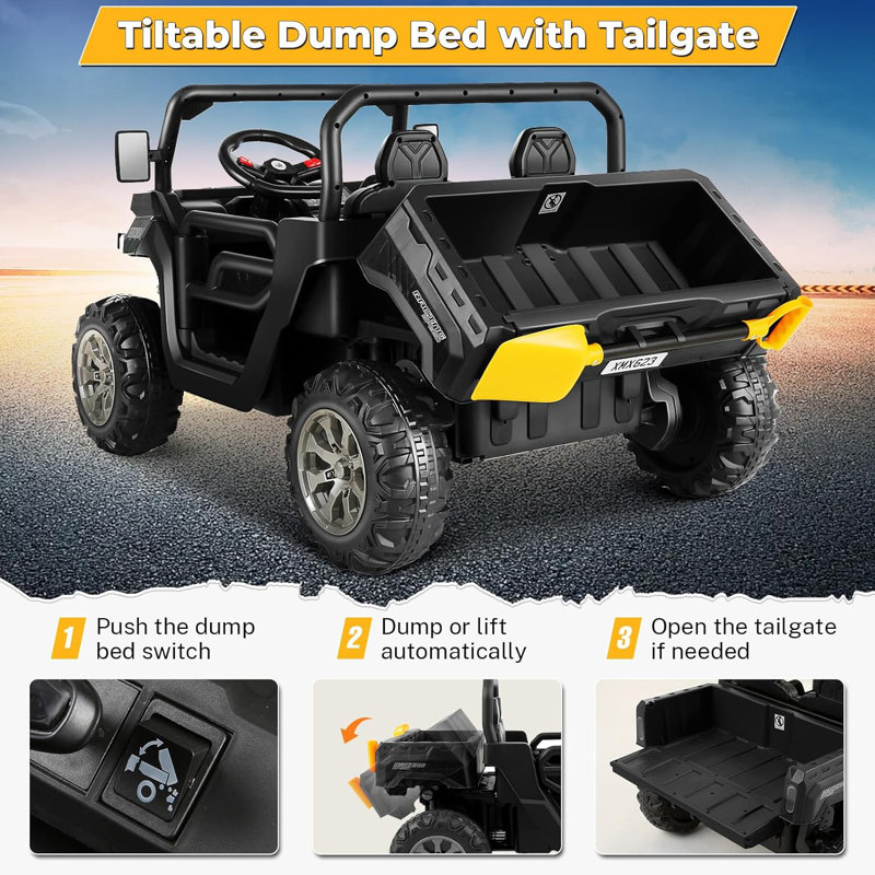Himimi Delia Himimi 24 Voltage Ride On Dump Truck, 2 Seater Kids UTV with Electric Dump Bed ...